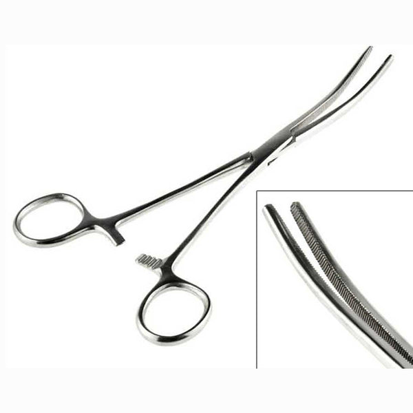 8" Curved Nose Stainless Steel Locking Forceps