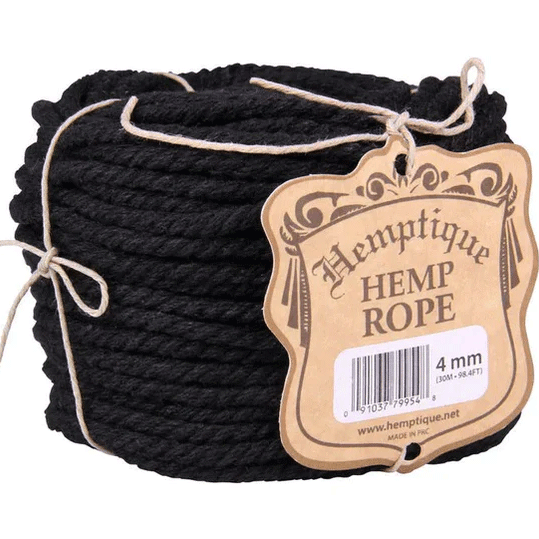 8 mm (5/16") Black Hemp Macrame Cord Rope 20 m (21.8 yds)