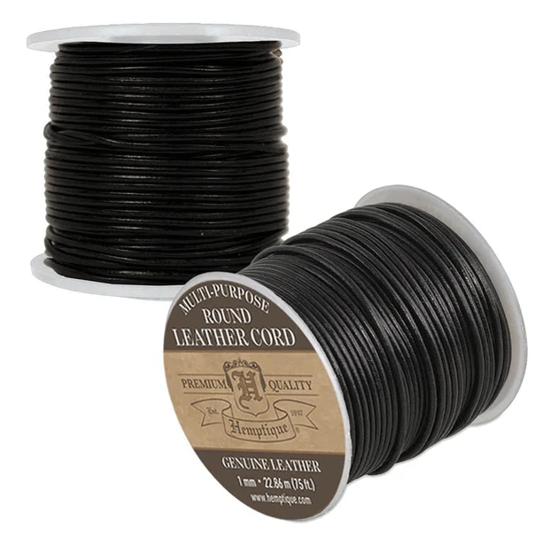1 mm (3/64") Black Round Leather Cord Spool 22.9 m (75 ft)