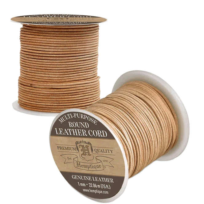 1 mm (3/64") Natural Round Leather Cord Spool 22.9 m (75 ft)